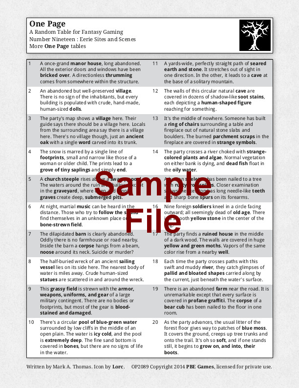 One Page Number Nineteen : Eerie Sites and Scenes - PBE Games | One ...